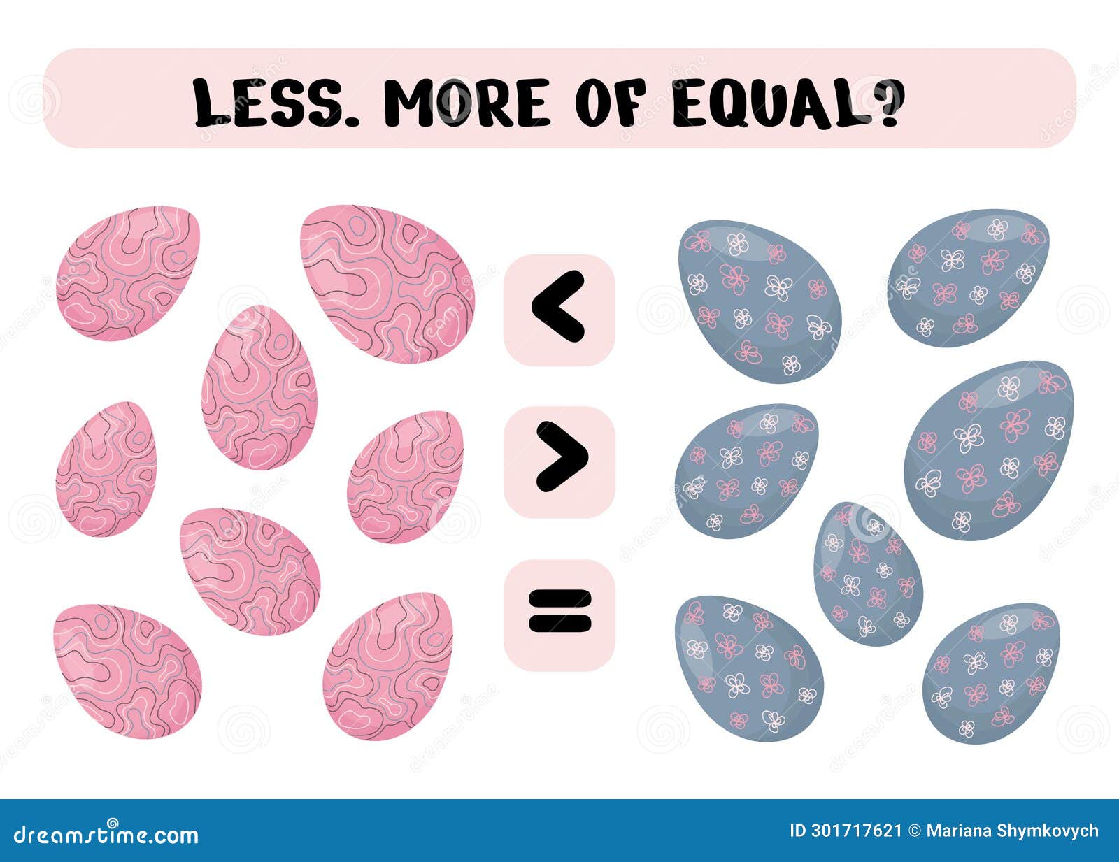 Comparison of Objects for Kids. More, less with Cartoon Easter Eggs ...