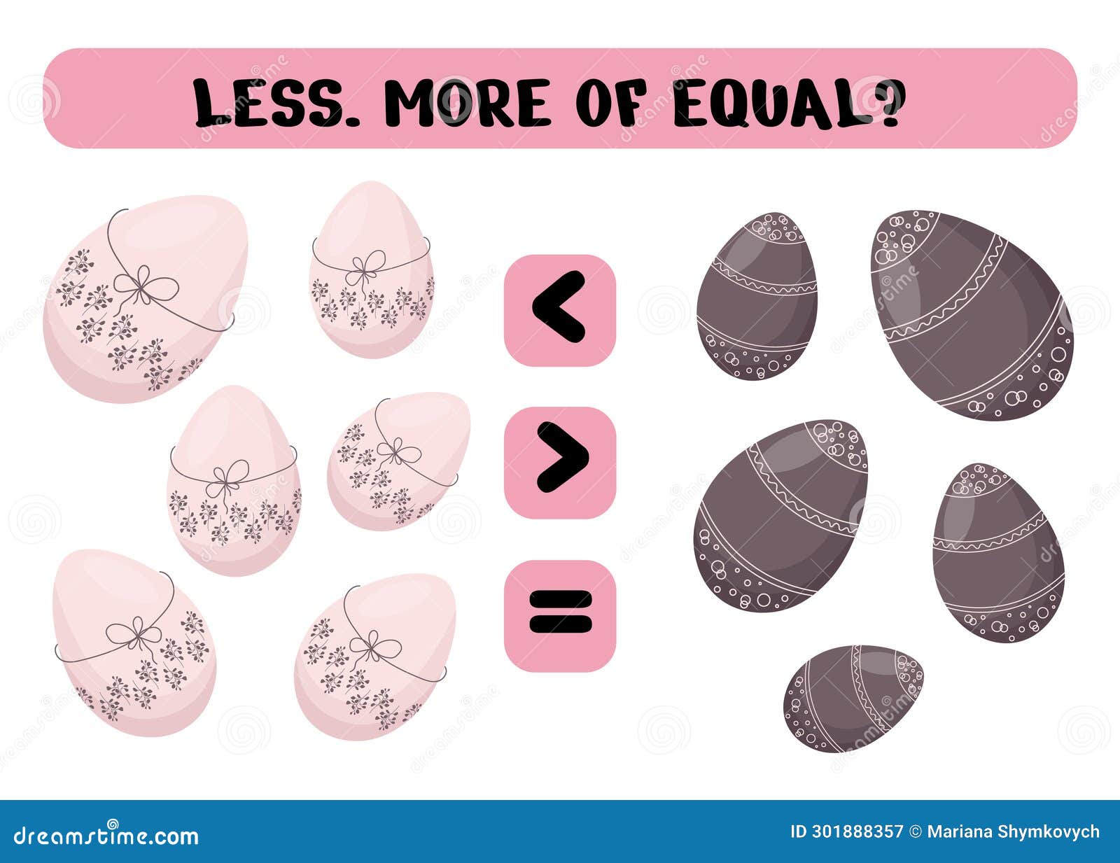 Comparison of Objects for Kids. More, less with Cartoon Easter Eggs ...