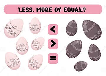 Comparison of Objects for Kids. More, less with Cartoon Easter Eggs ...