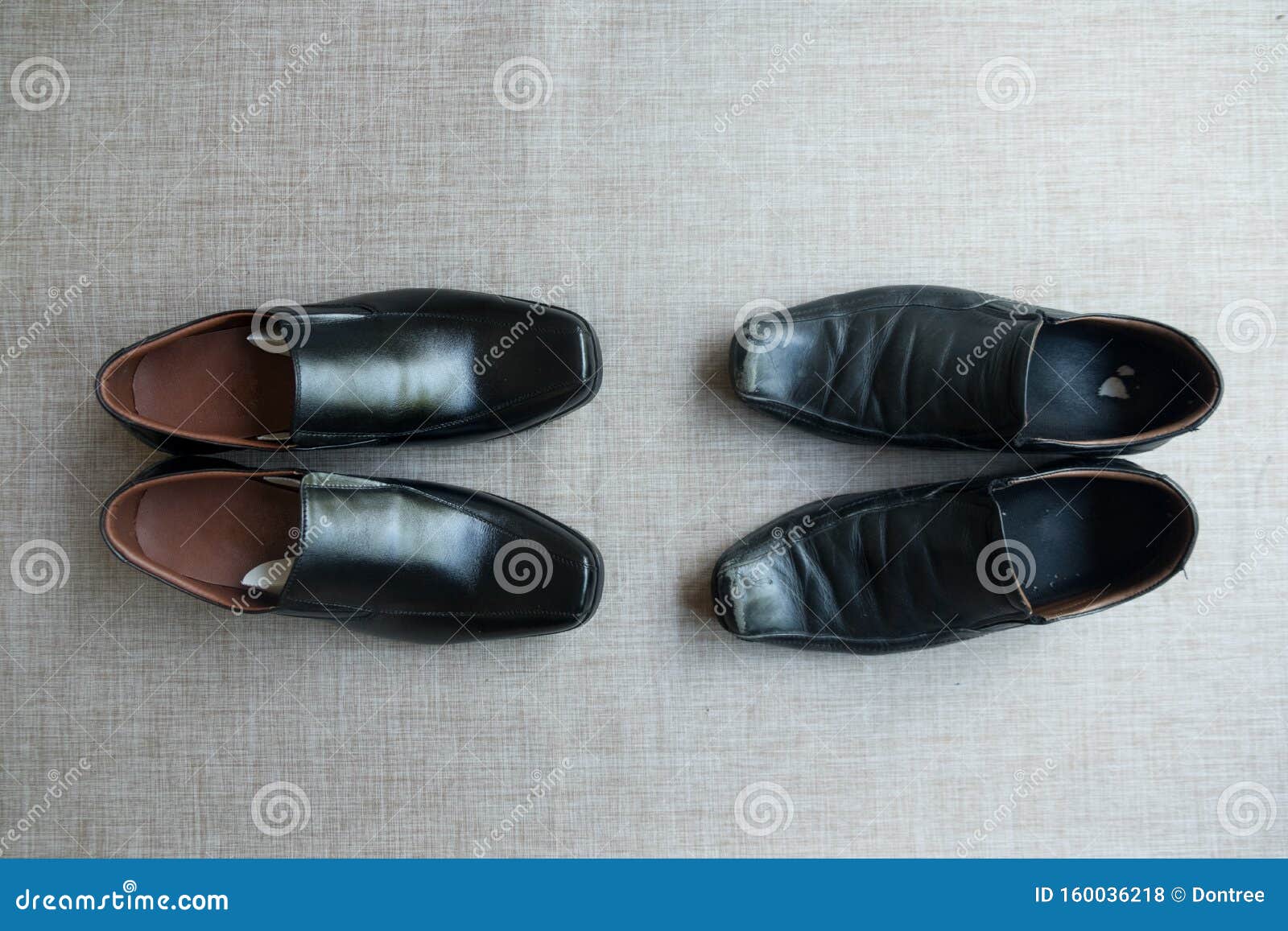 Comparison of an Old and New Shoes Stock Photo - Image of husband ...