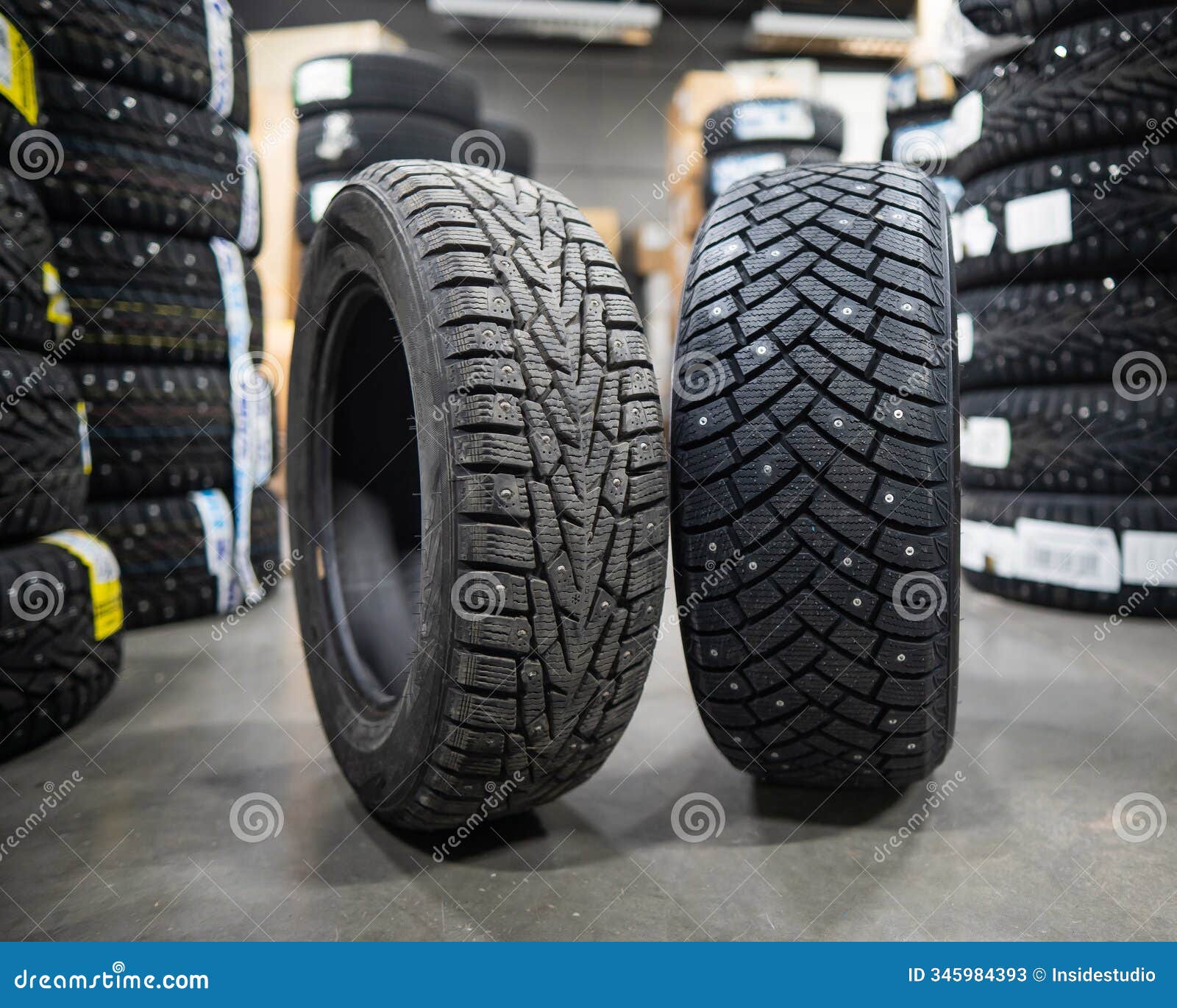 Comparison of Old and New Studded Car Tires. Stock Image - Image of ...
