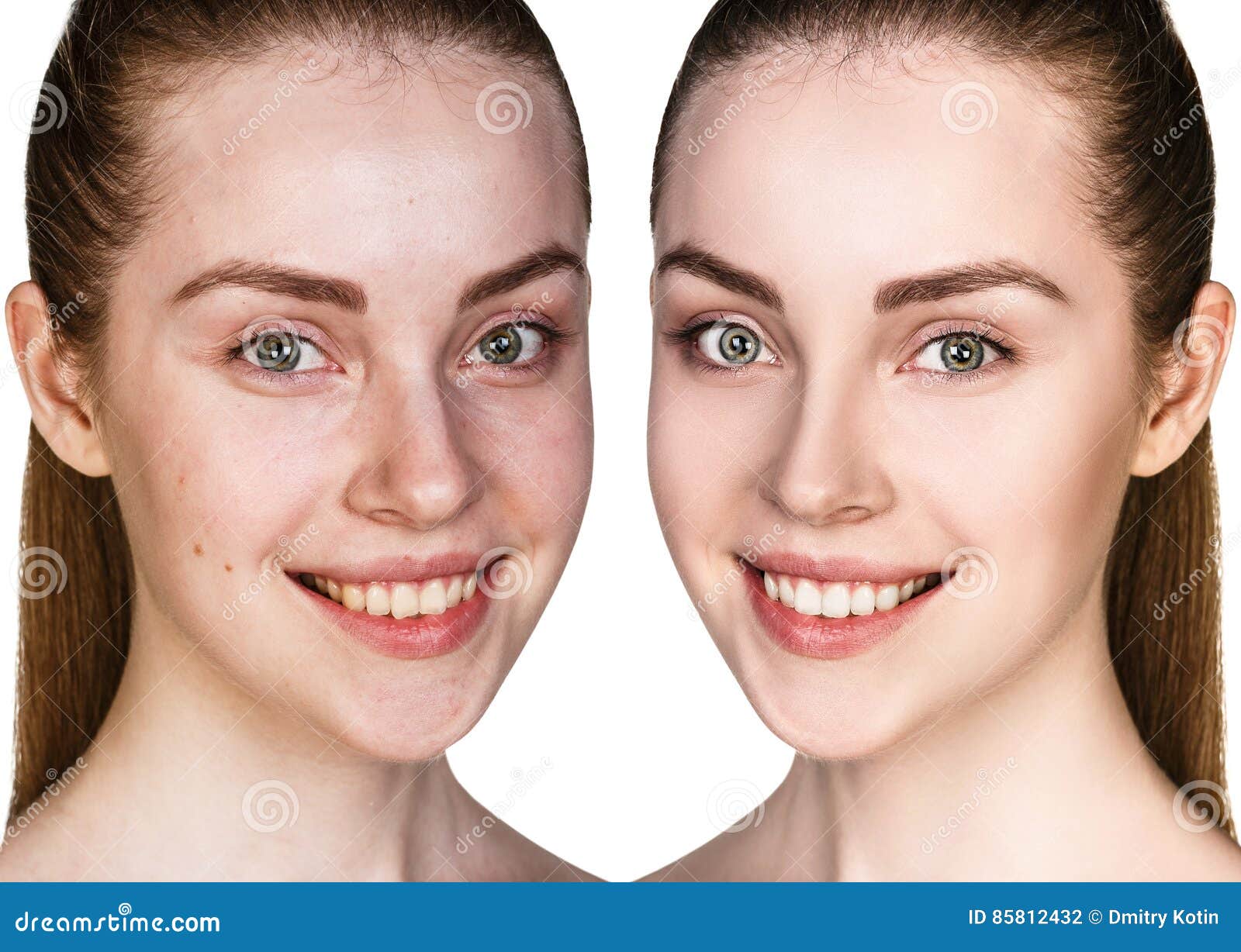 Comparison Portrait of Young Woman Stock Photo - Image of face, hair ...