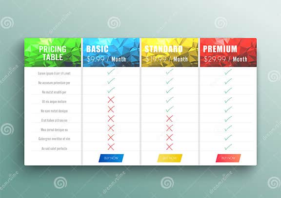 Comparison Pricing List. Set Offer Tariffs. Ui Ux Vector Banner for Web ...