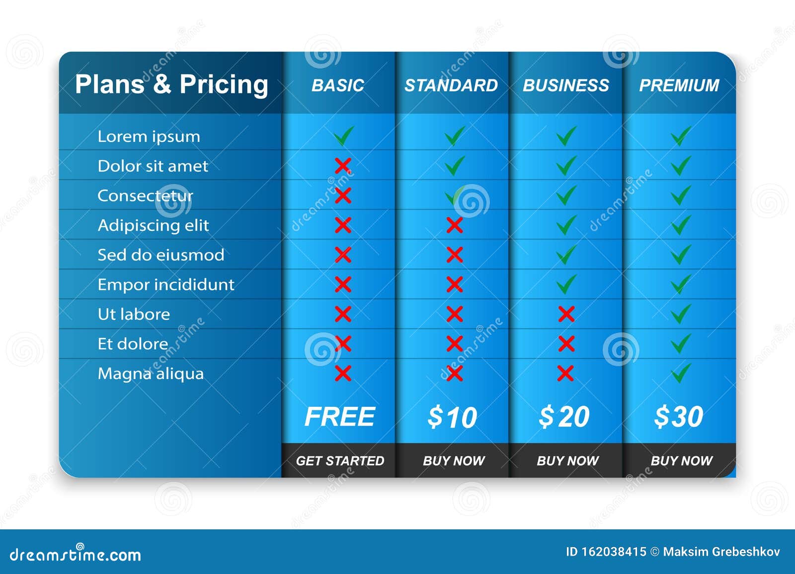 Comparison pricing table stock illustration. Illustration of pricing ...