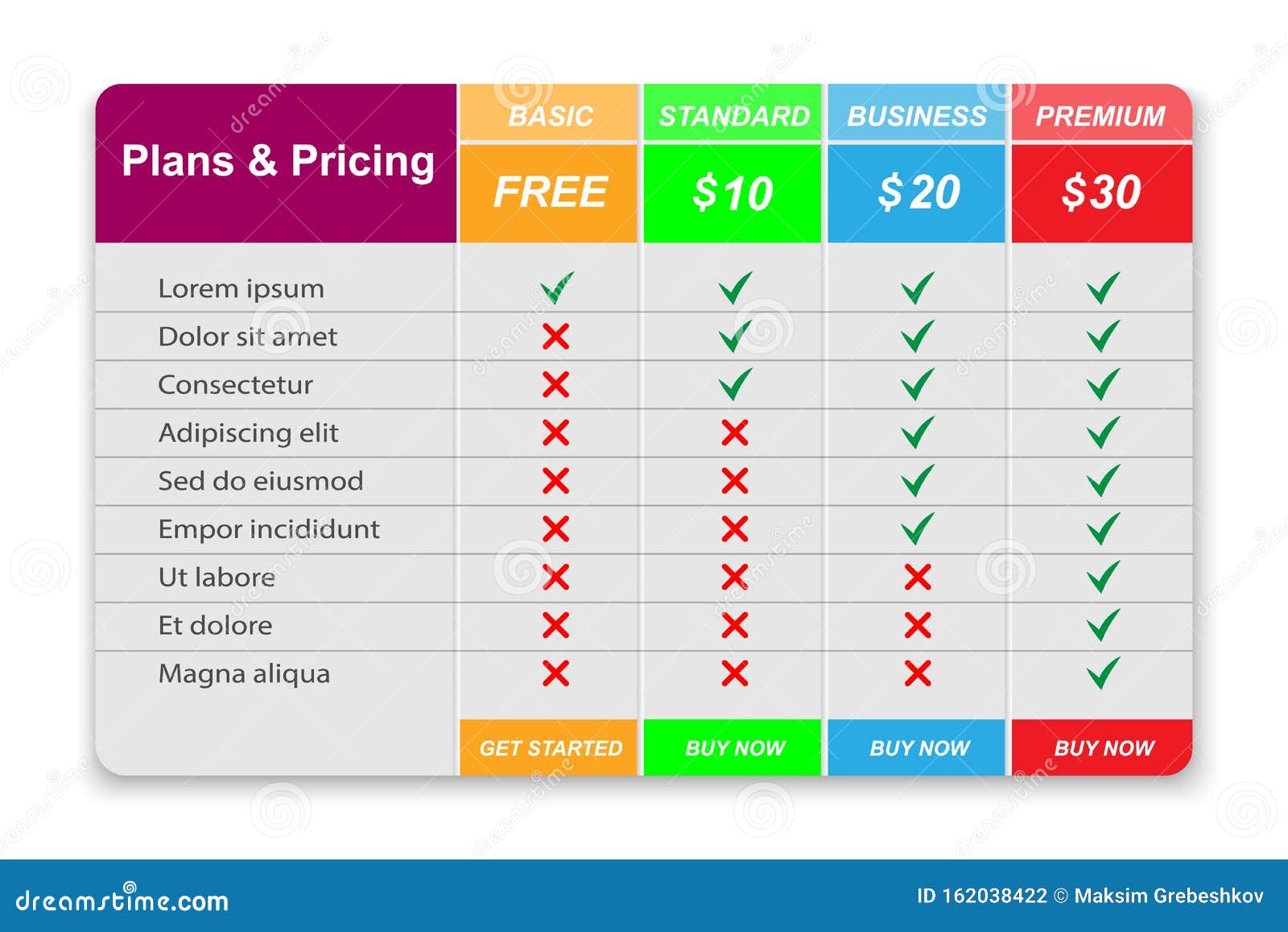Comparison pricing table stock illustration. Illustration of banner ...