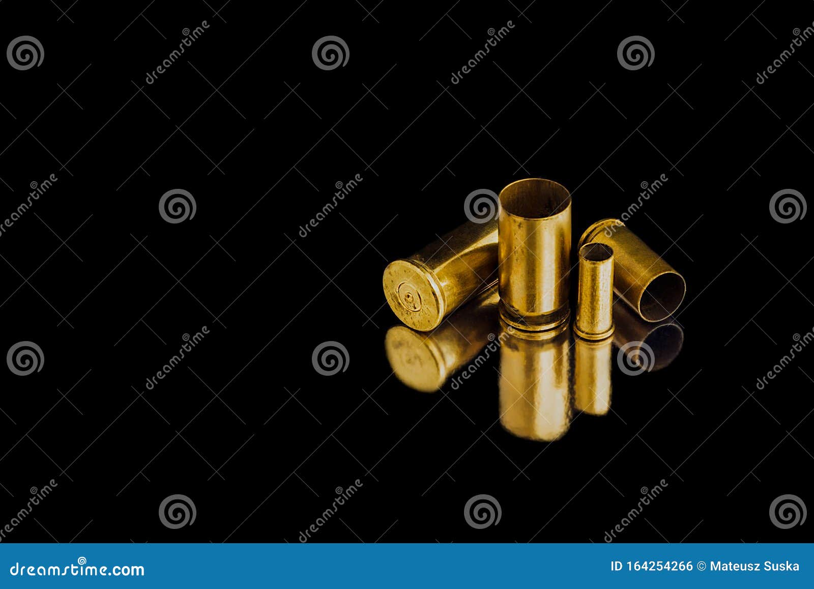 Comparison of Sizes of Different Used Bullet Shells on a Black Isolated ...