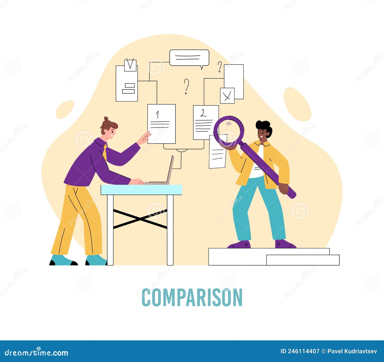 Comparison Stage of Benchmarking Process, Flat Vector Illustration ...
