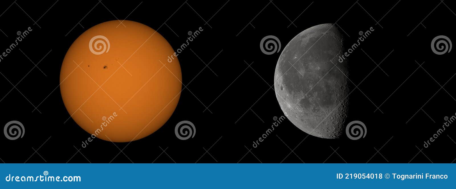 Comparison between the Sun with Sunspots and the Moon Stock ...