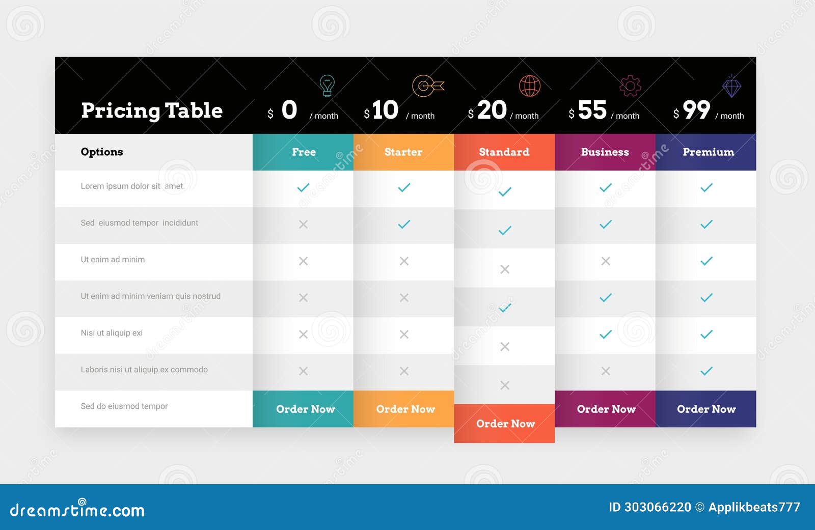 Comparison Table. Business Plan Pricing Grid and Chart. Web Banner of ...