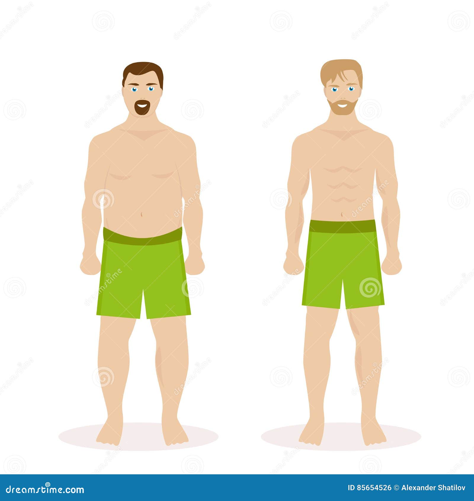 Comparison Of The Thick And Thin Men In Their Underwear. Flat Character ...