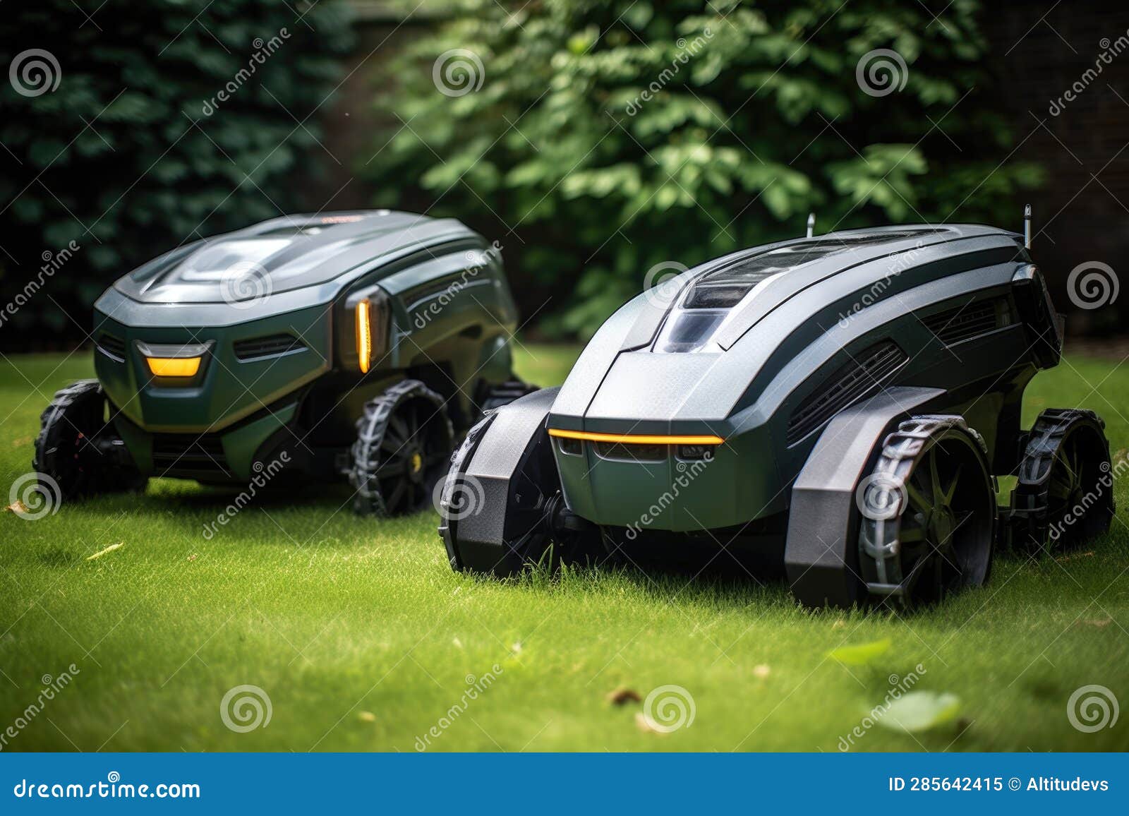 Robotic Lawn Mower Docking At Its Charging Station After Work Royalty ...