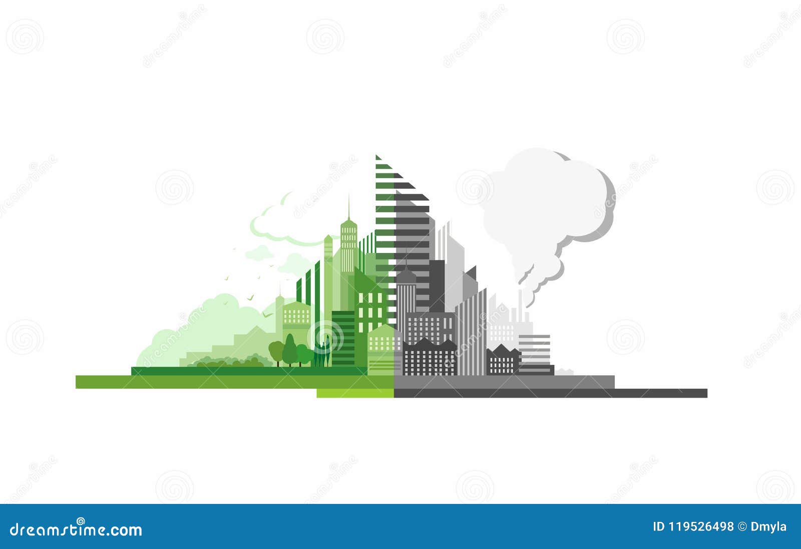 Two different cities stock vector. Illustration of factory - 119526498
