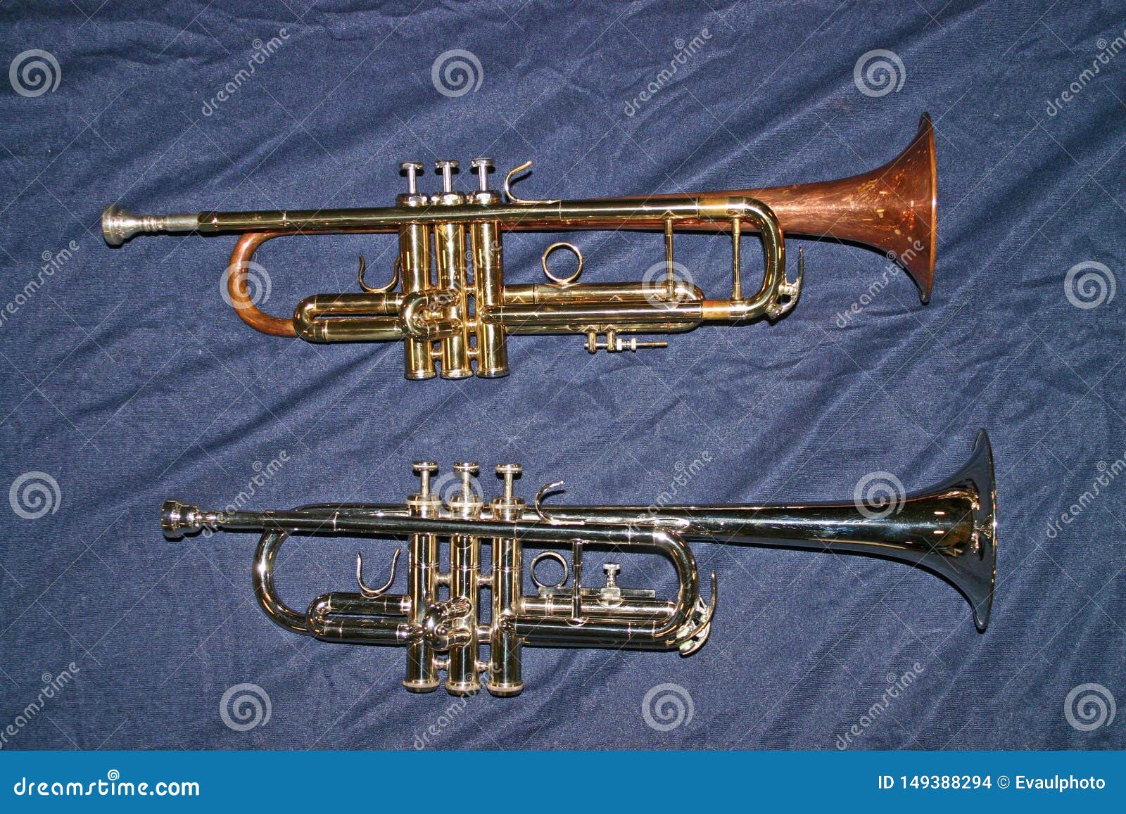 Two trumpets stock photo. Image of bflat, horn, instruments - 149388294