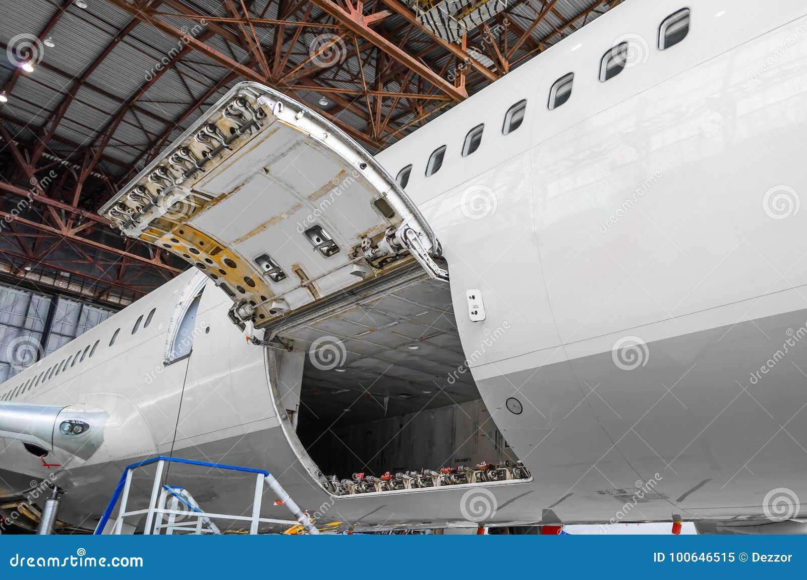 Compartiment De Bagage Et Section De Cargaison Dans L'avion Ouvert Sur ...