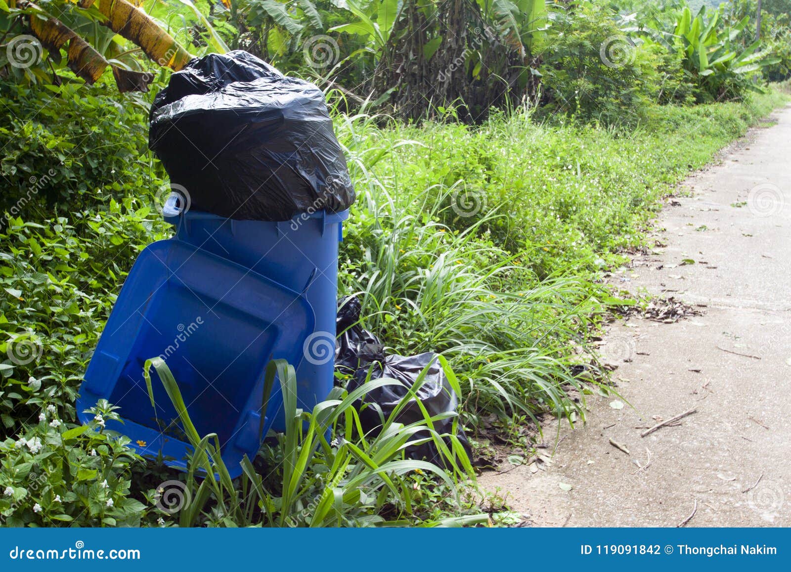 Compartimiento Azul Con Basura Encima Foto de archivo - Imagen de ...