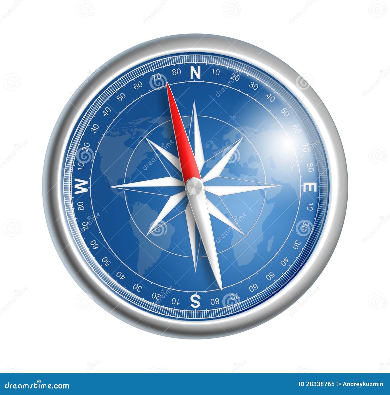 Compas Bleu Avec La Carte Du Monde Illustration Stock - Illustration du ...