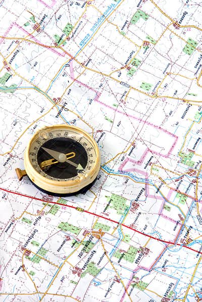 Compas and map stock image. Image of compass, tour, navigate - 15200593