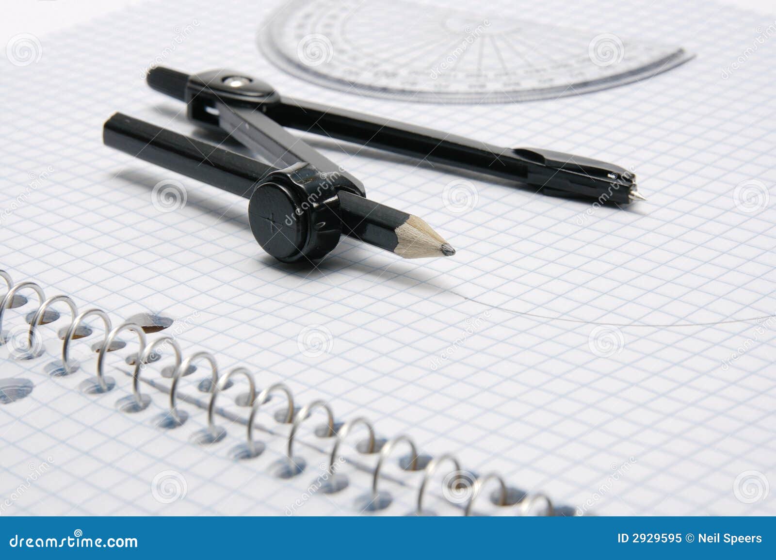 Compas and Protractor on Graph Stock Image - Image of school ...