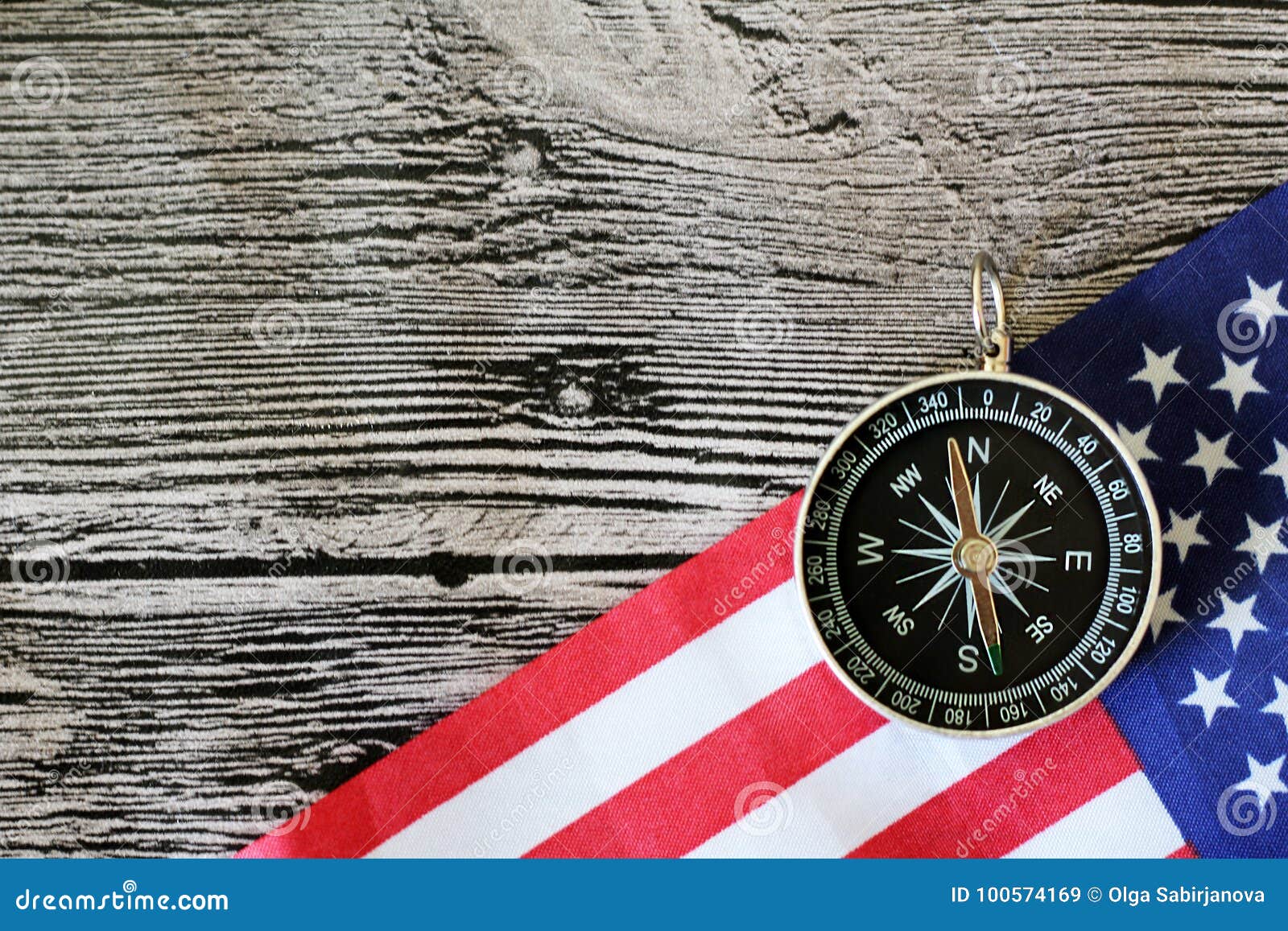 The Compass on the American Flag and a Map of the Area Stock Image ...