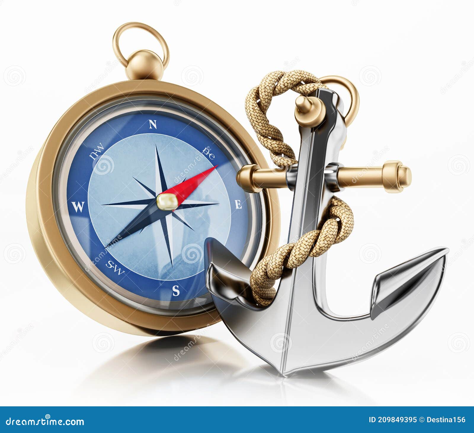 Compass and Anchor Isolated on White Background. 3D Illustration Stock ...
