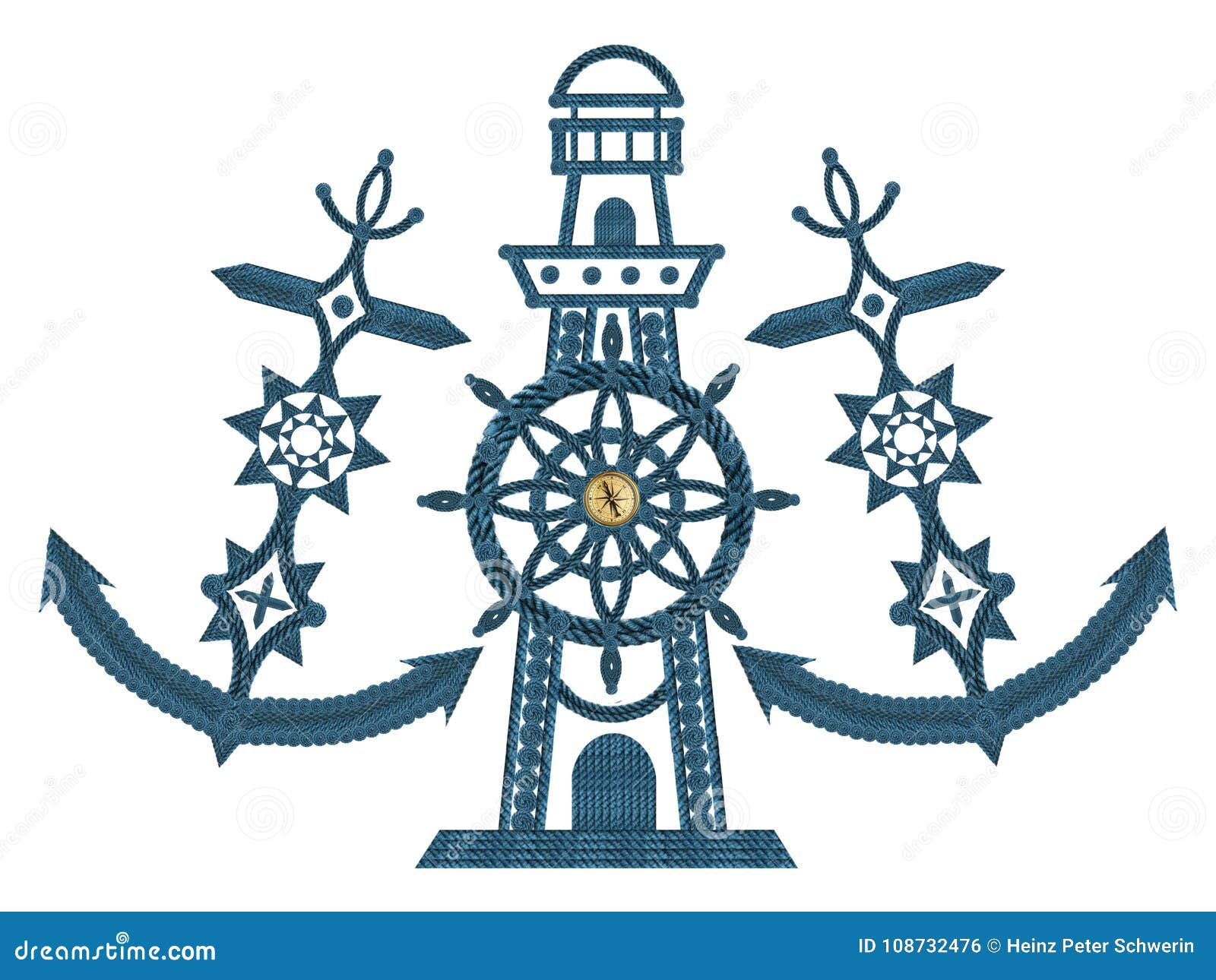 Compass Anchor and Lighthouse Stock Photo - Image of lighthouse ...