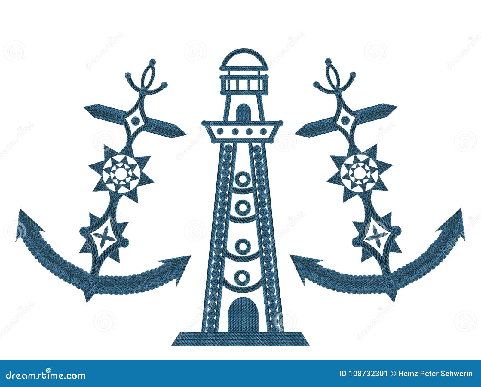 Compass Anchor and Lighthouse Stock Image - Image of ropes, ship: 108732301