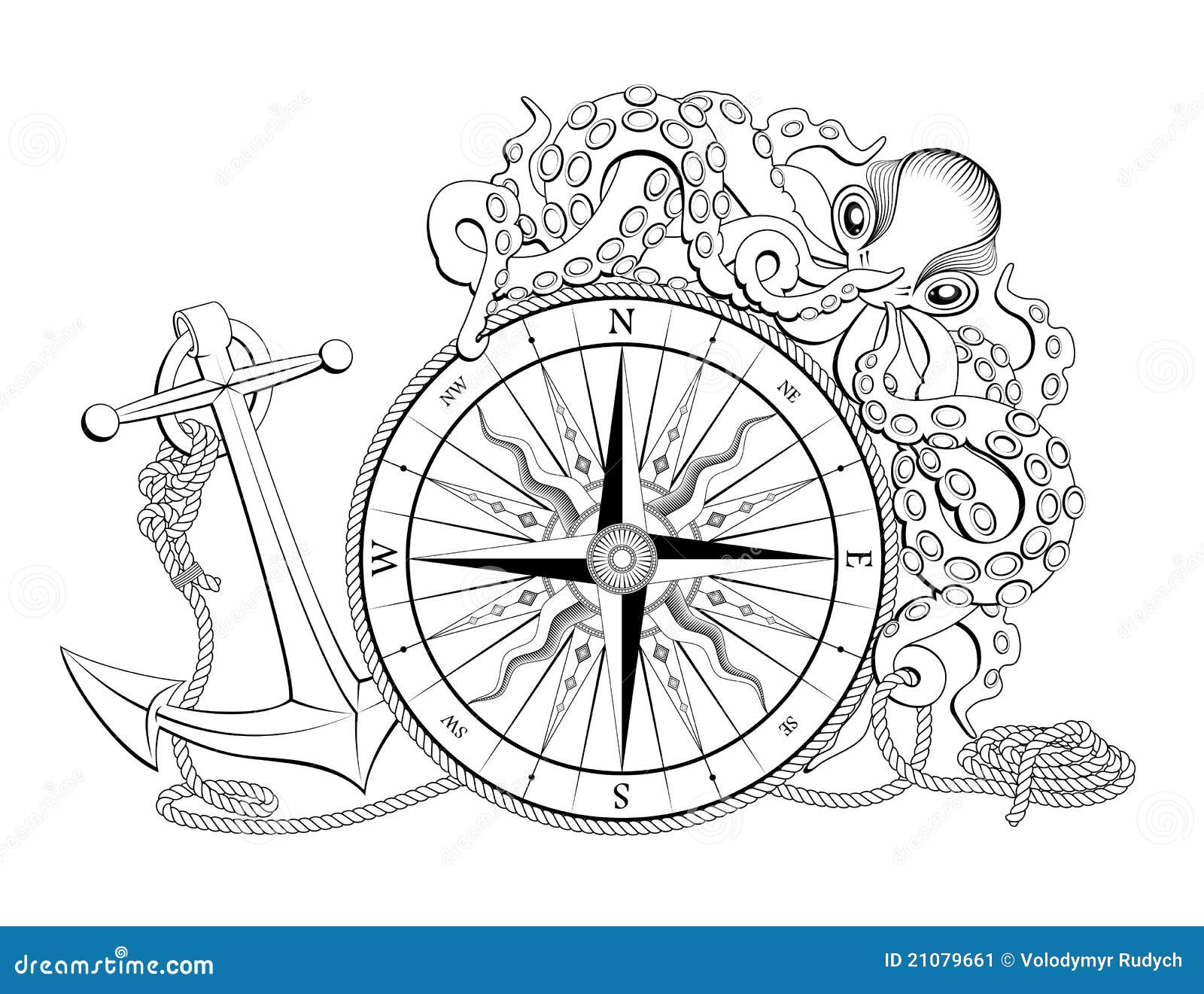 Compass And Anchor Drawing