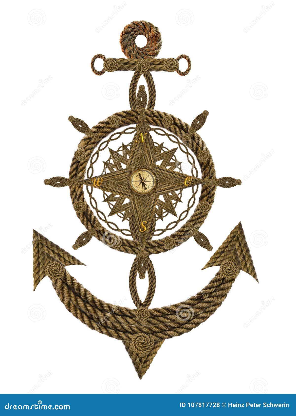 Compass Anchor Steering Wheel Stock Photo - Image of wheel, sailboat ...