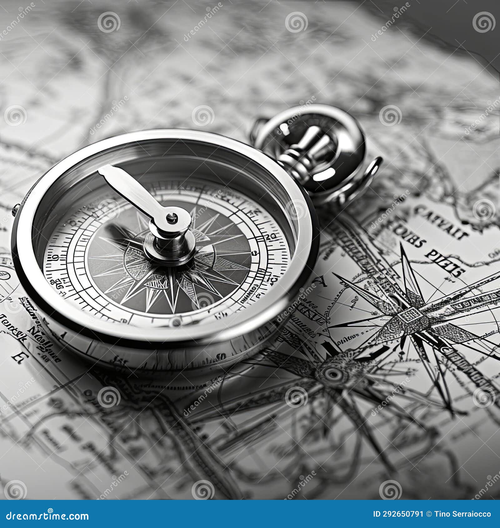 Compass on an Ancient Map Black and White Realistic , Generated by AI ...