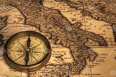 Compass and Ancient Map of Italy Stock Image - Image of direction ...