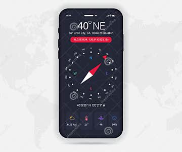 Compass App UI UX GUI Concept, Map GPS App on Screen Smartphone ...