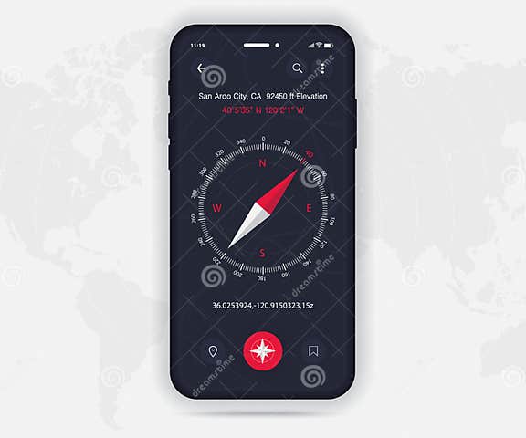 Compass App UI UX GUI Concept, Map GPS App on Screen Smartphone ...