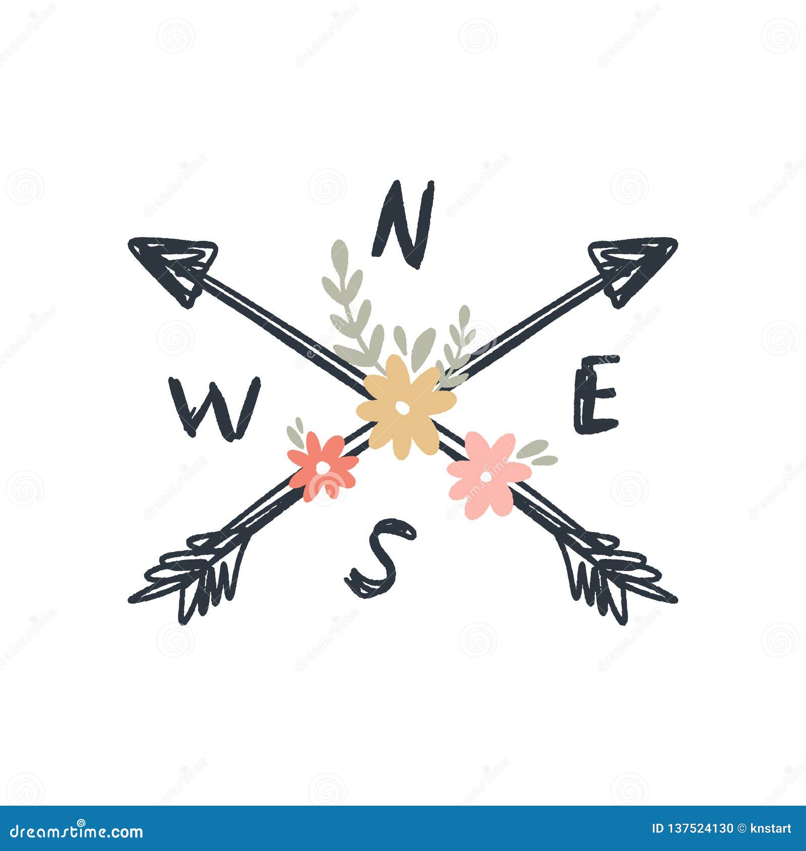 Compass Arrows Print Vector Hand Drawn Illustration Stock Illustration Illustration Of Black