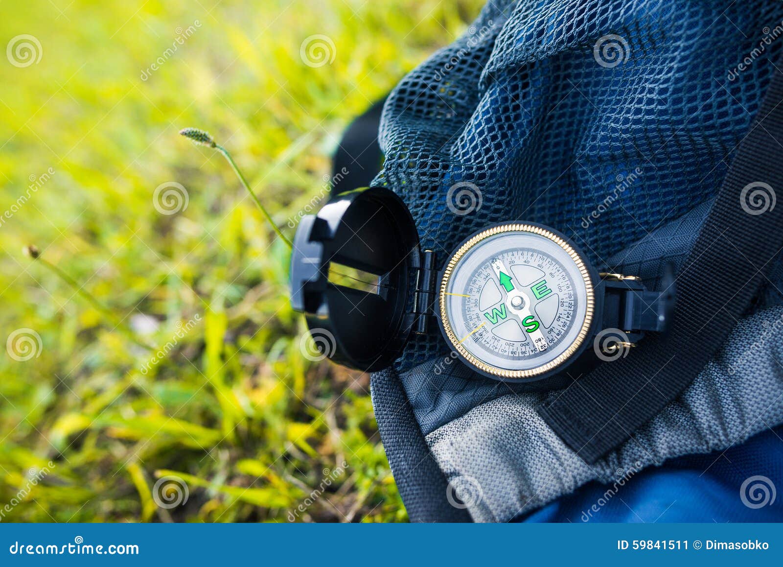 Compass on backpack stock image. Image of hiking, search - 59841511