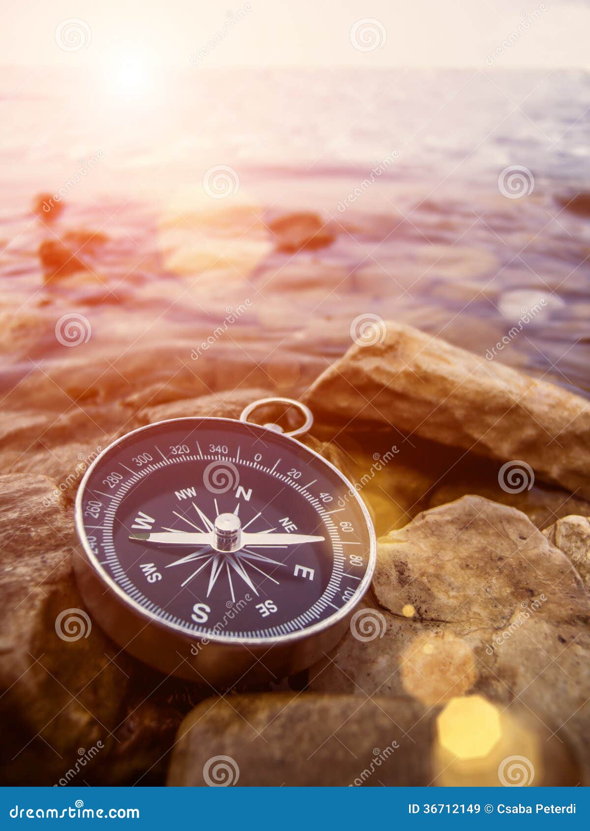 Compass on the Bank with Sun Flare Stock Image - Image of field ...