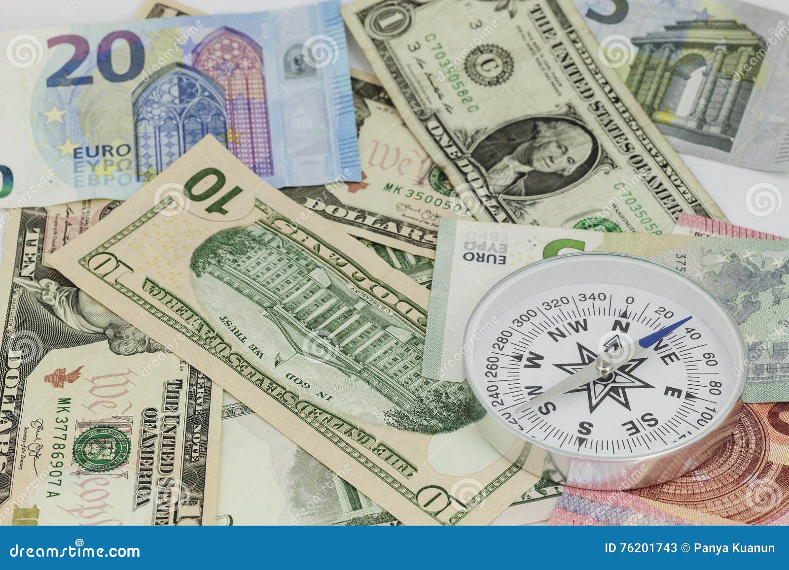 Compass on Banknote for Financial Direction,concept of Business Stock ...