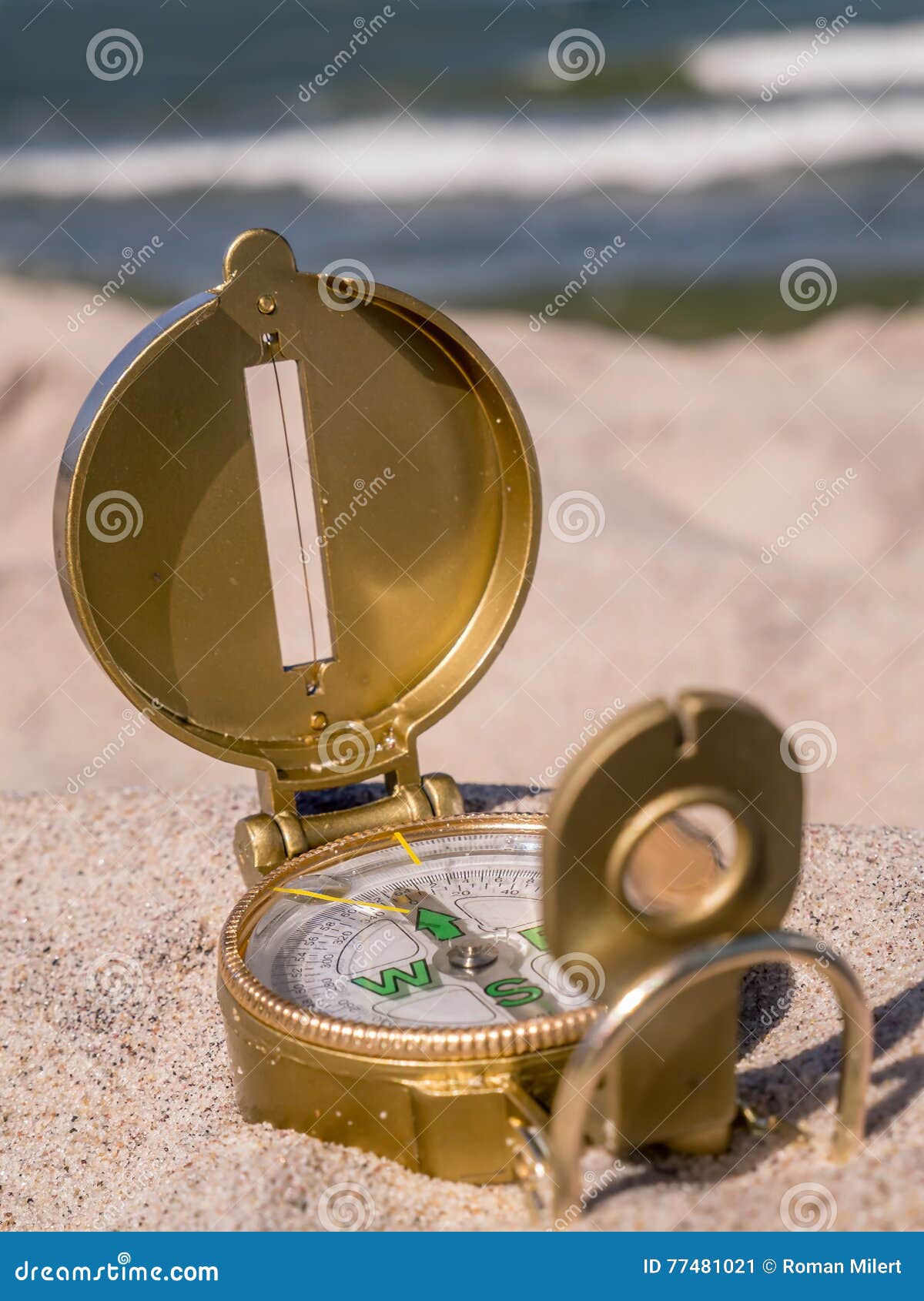Compass on the beach stock image. Image of navigator - 77481021