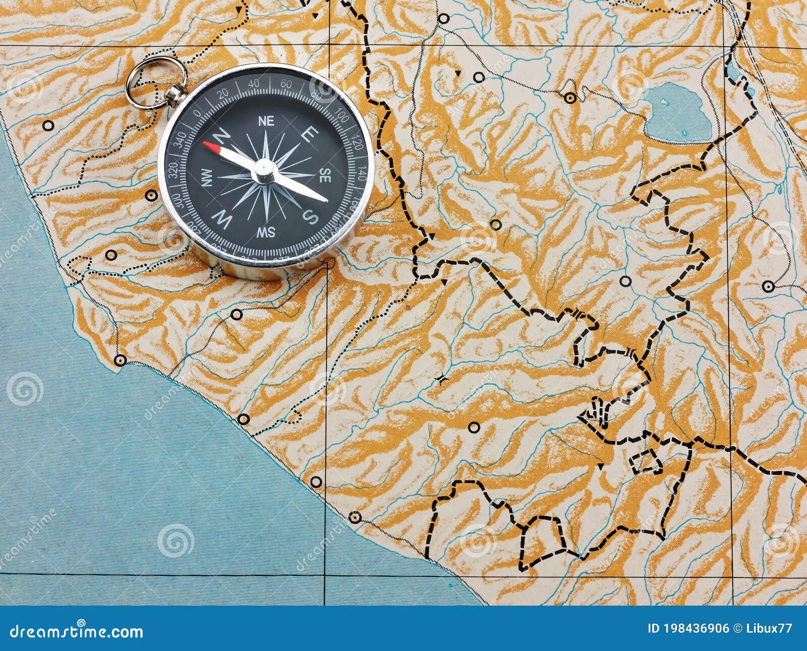 Compass on Blank Map Copy Space Top View Stock Photo - Image of figures ...
