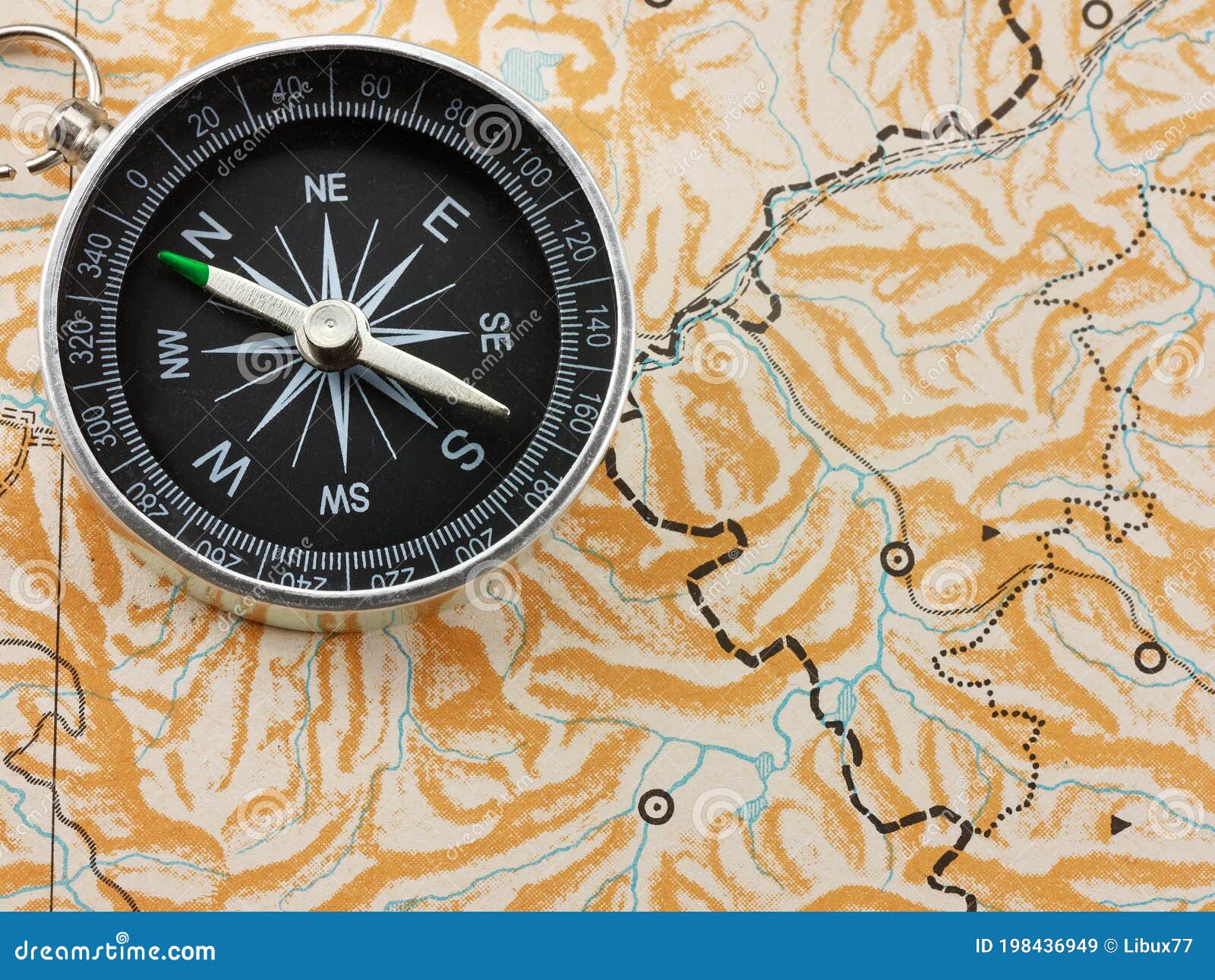 Compass on Blank Map Copy Space Top View Stock Image - Image of ...