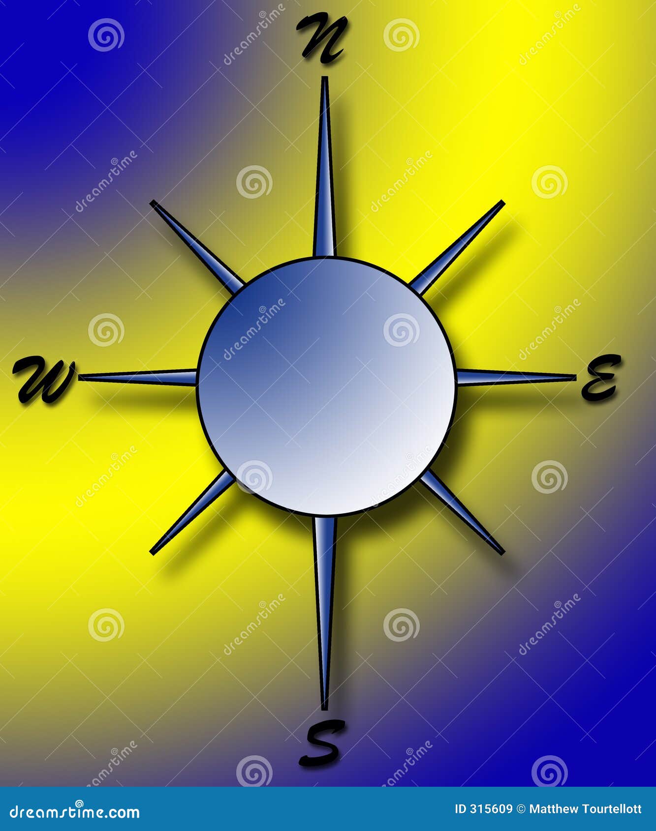 Compass on Blue and Yellow Background Stock Illustration - Illustration ...