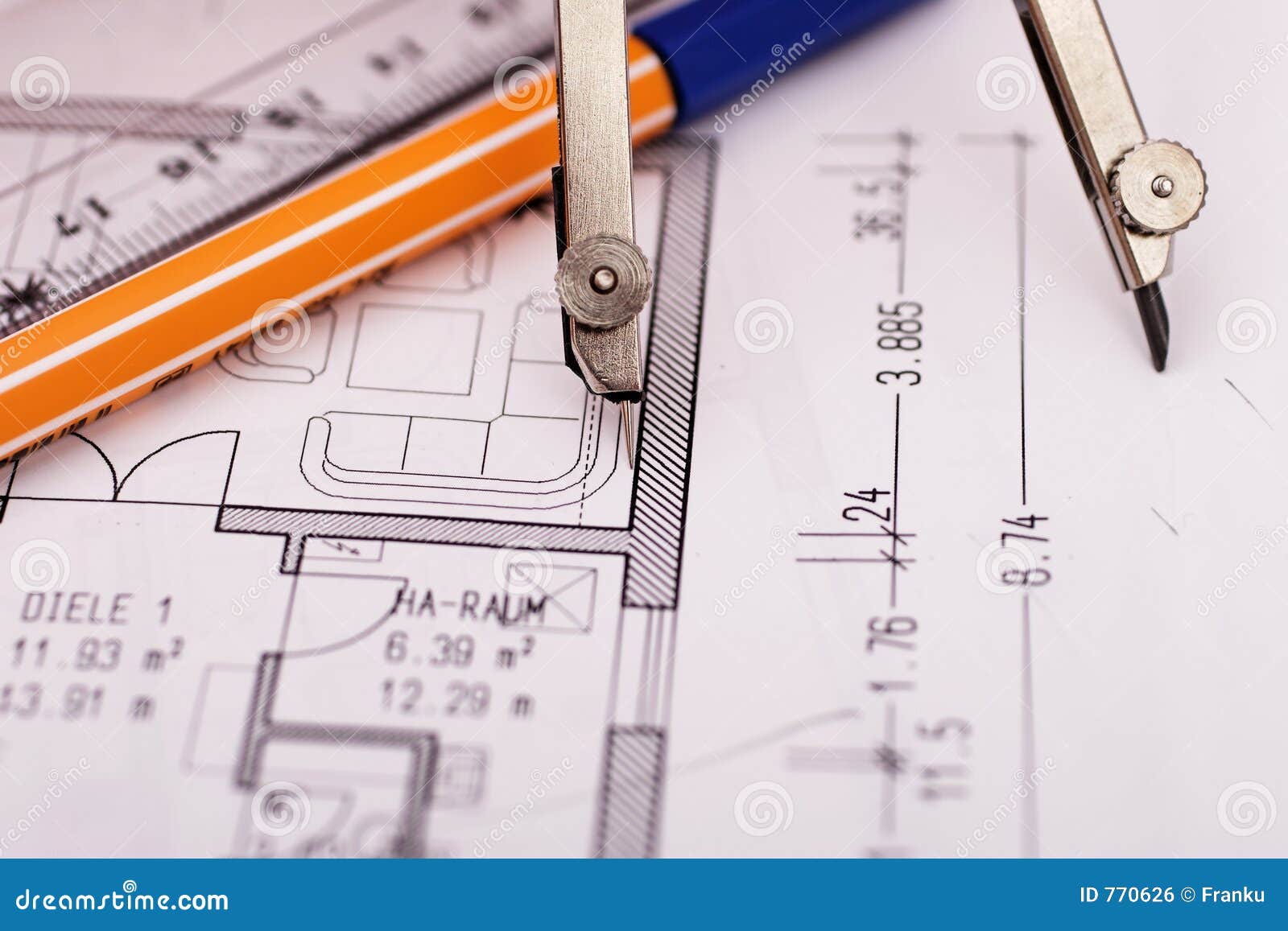 Compass on blueprint stock photo. Image of draft, floorplan - 770626