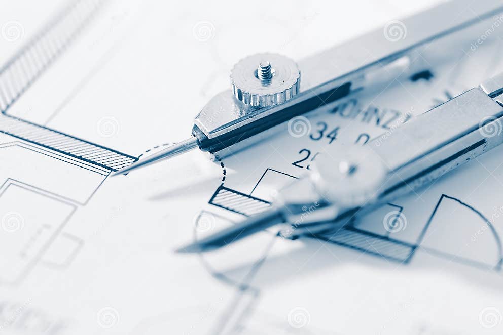 Compass on blueprint stock image. Image of floorplan, drafting - 807371