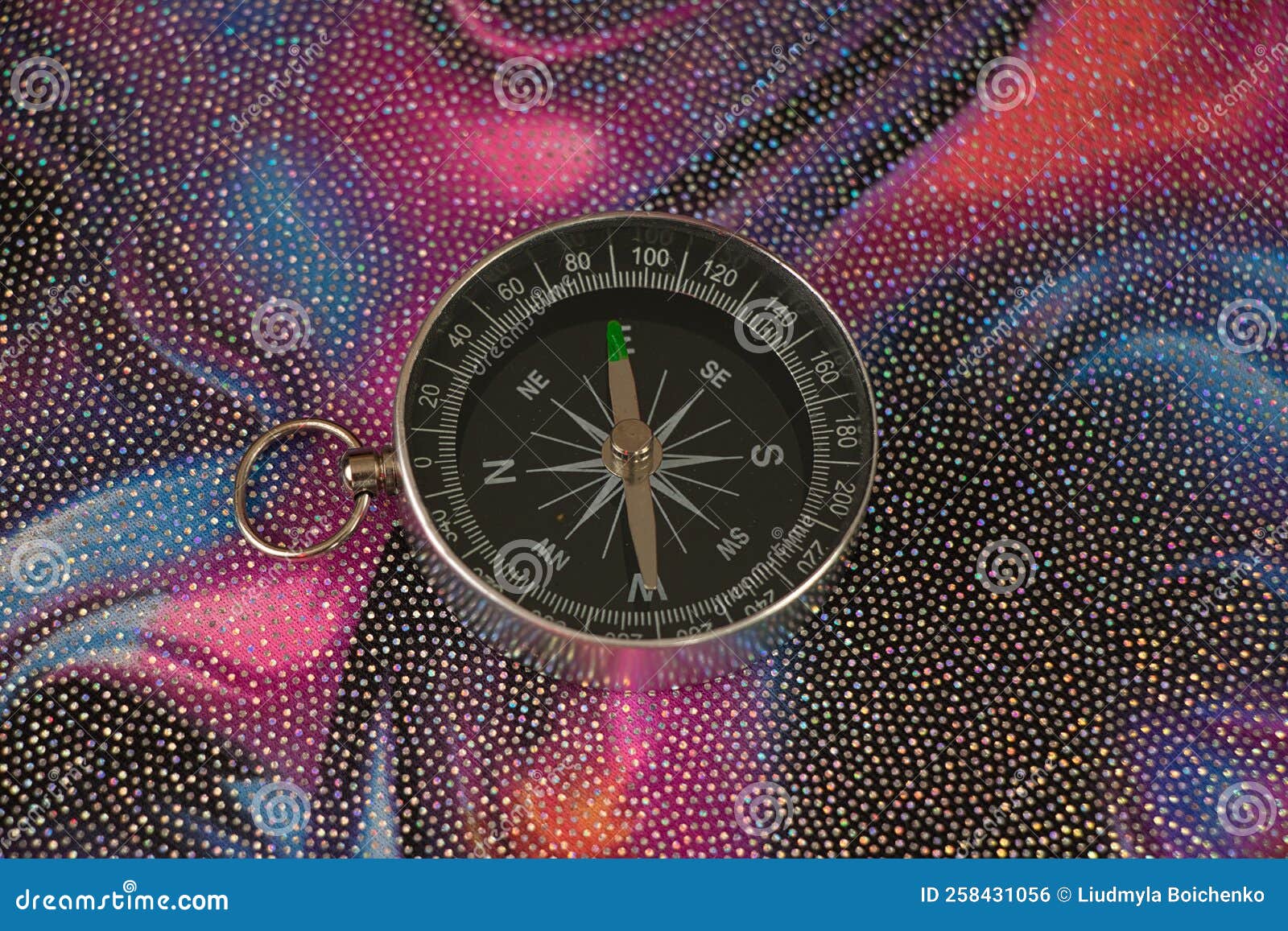 Compass on a Bright Multi-colored Background, Close-up Stock Photo ...