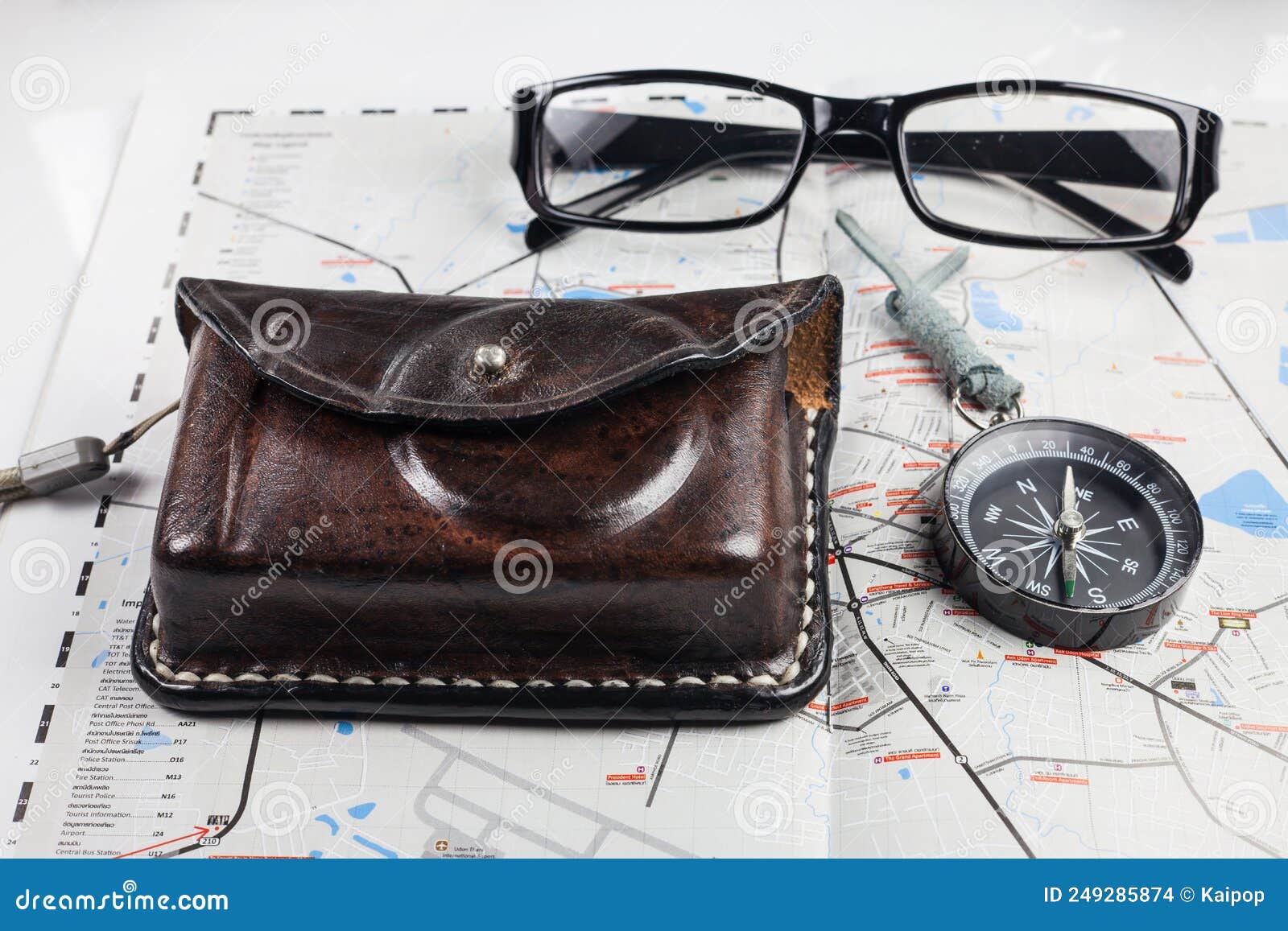 Compass, Camera, Glasses on Map for Tourists Stock Photo - Image of ...