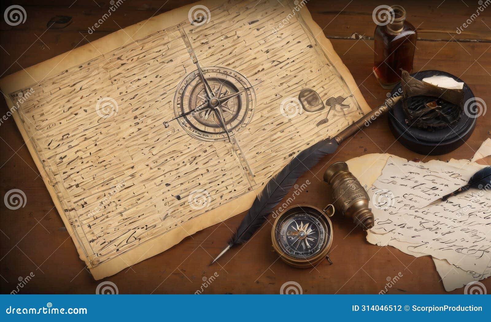Compass and Cartography Tools on Map Stock Photo - Image of drawing ...