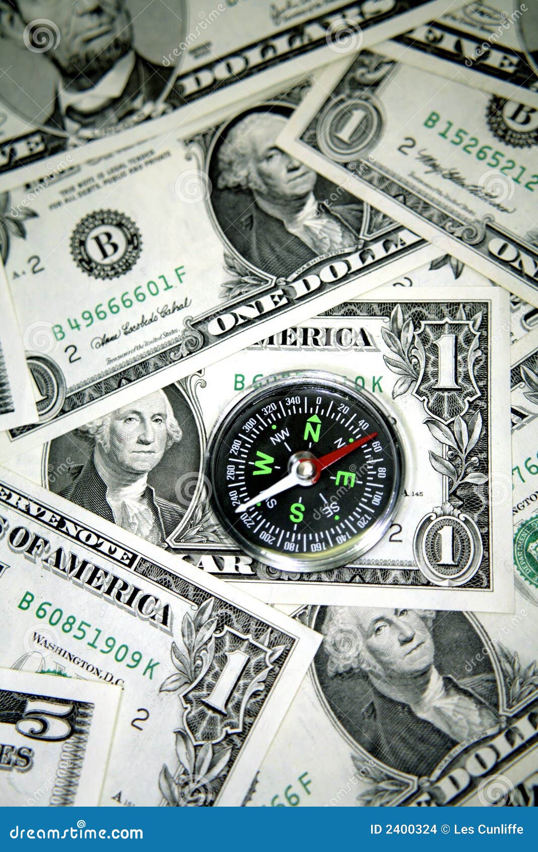 Compass on cash stock photo. Image of cash, idea, direction - 2400324