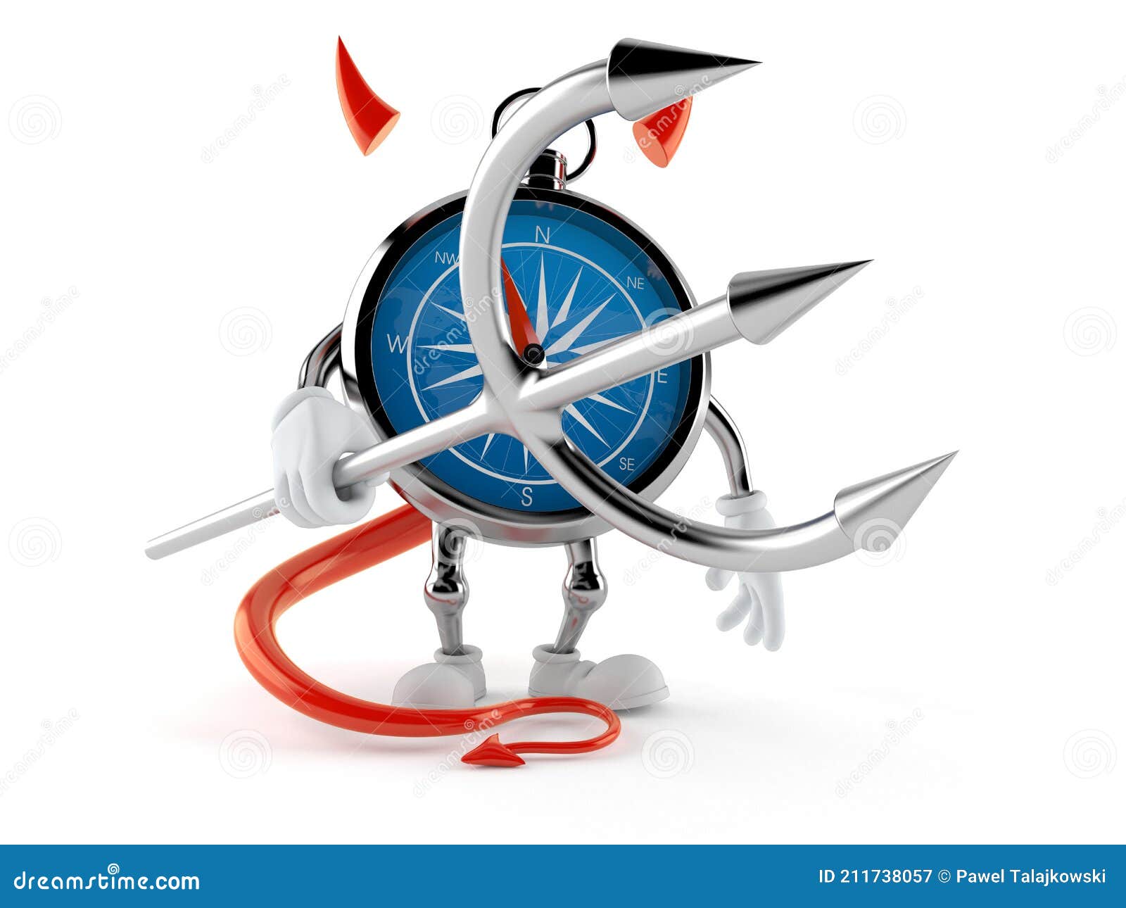Compass Character with Devil Horns and Pitchfork Stock Illustration ...