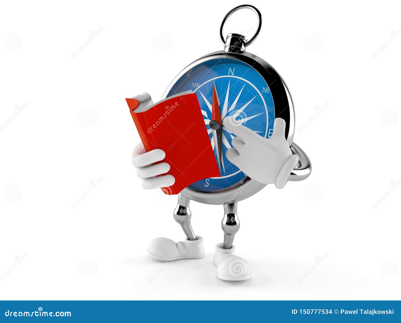 Compass Character Reading a Book Stock Illustration - Illustration of ...