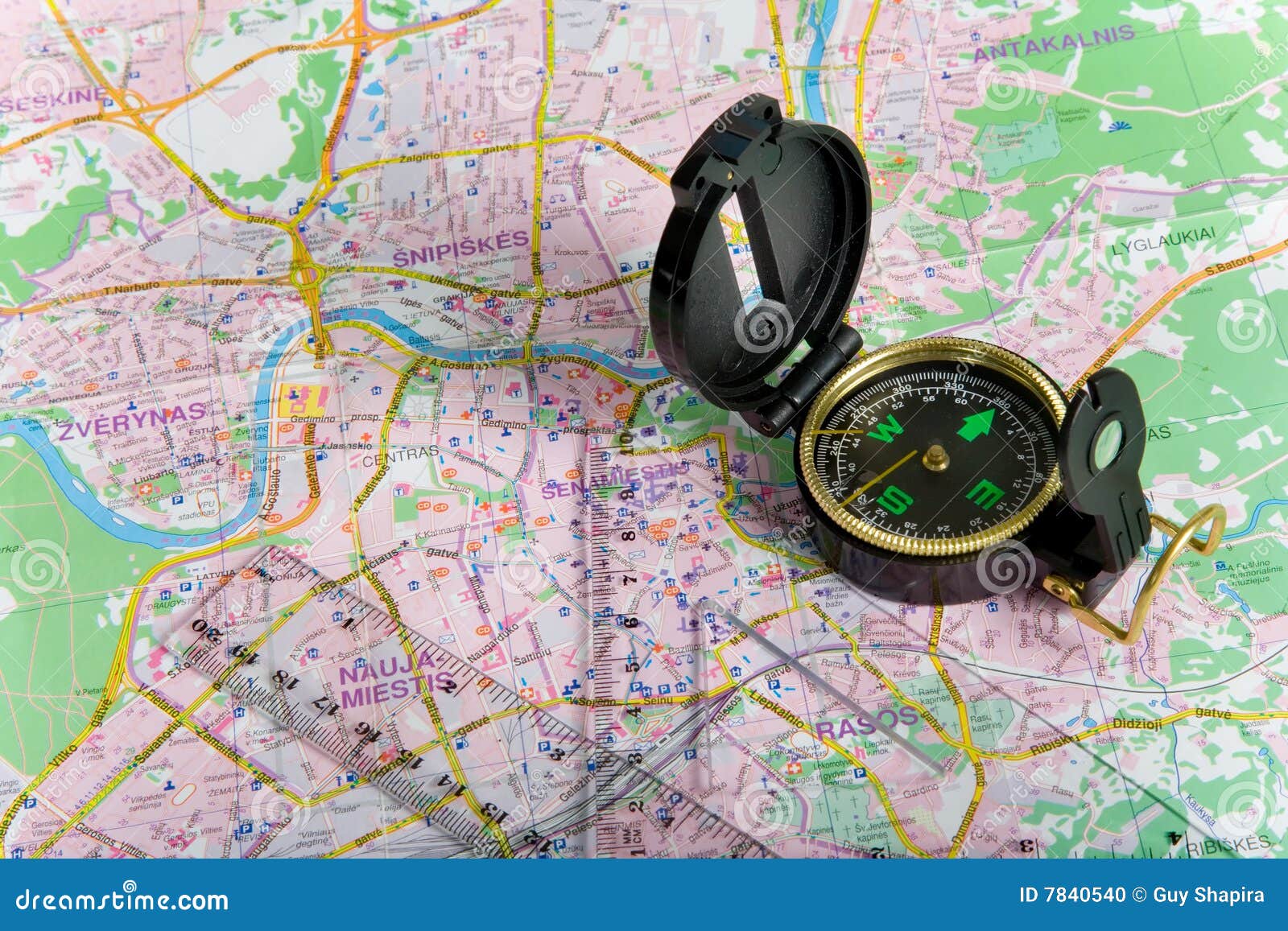 Compass on city map stock photo. Image of geography, global - 7840540