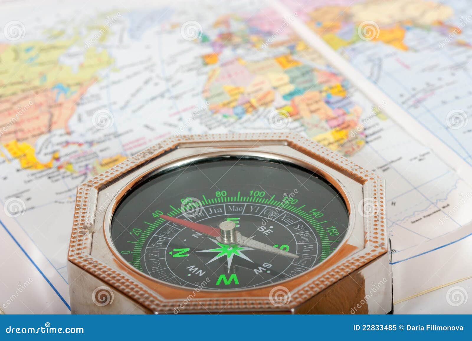 Compass close-up on map stock image. Image of north, west - 22833485